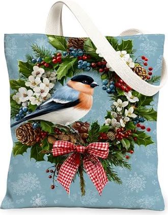 Generic Sacs fourre-tout en toile à motif floral vintage, motif couronne doiseaux, sacs de courses réutilisables, légers et lavables en toile pour voyage, pla