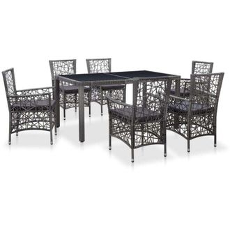 vidaXL 7-tlg. Garten-Essgruppe Poly Rattan Grau Vidaxl