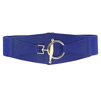 Generic Ceinture &eacute;lastique large pour femme avec boucle de taille, bleu, taille unique