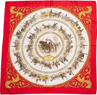 Hermès Tücher & Schals - Hermes Classic La Promenada De Longchamps Silk Car - Gr. unisize - in Rot - für Damen