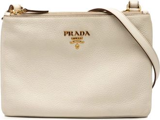 Prada Hobo Bags - Vitello Daino Double Zip Crossbody - Gr. unisize - in Wei&szlig; - f&uuml;r Damen