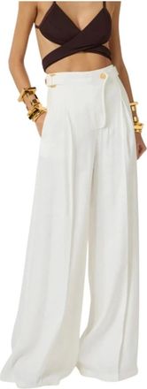 Elisabetta Franchi Femme, Pantalons, Blanc, Taille: 38 FR Pantalon Palazzo Taille Haute
