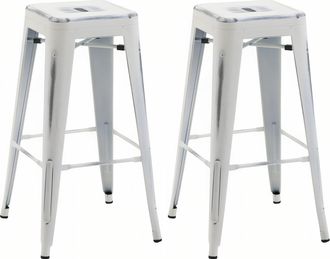 Clp 2er Set Barhocker Joshua I Stapelbare Tresenhocker aus Metall I Barstühle mit Fußstützen I Sitzhöhe 76 cm I Stapelhocker, Farbe:antik weiß