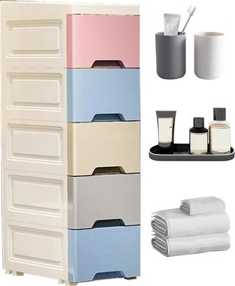 Generic Vertikaler Organizer-Schrank - 80 cm hoher Aufbewahrungsturm mit 5 Schubladen, schlanker, schmaler ABS-Badezimmer-, rollende Lenkrollen, mehrst&ouml;ckiges