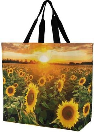 Generic Coucher De Soleil Dans Un Champ De Tournesols Sac Courses Grand Sacs De Courses L&eacute;ger Sac Fourre Tout Pour Travail Universit&eacute; Shopping