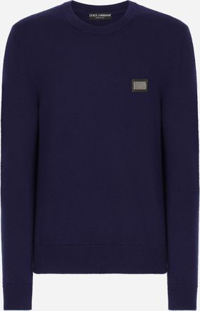 Dolce & Gabbana Rundhalspullover Aus Wolle Und Kaschmir - Mann Strickwaren Blau Wolle 48