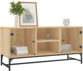 Generic TV Schrank mit Glast&uuml;ren, Fernsehschrank mit viel Stauraum, Lowboard f&uuml;r Fernseher Wohnzimmer, Fernsehtisch TV, 102x37x50 cm(Betongrau) (Sonoma-Eiche)