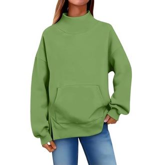 Generic Chandails en molleton pour femme - Couleur unie - Haut surdimensionn&eacute; - Col rond - Manches longues - Automne - Hiver - D&eacute;contract&eacute; - Confortable - Ten