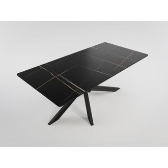 Magnolia Home Esszimmertisch ELLEN 180x90cm schwarze Keramikplatte schwarzes Kreuzgestell