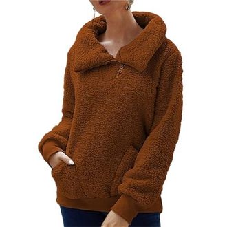 Generic Sweat-shirt d&eacute;contract&eacute; &agrave; manches longues pour femme, col &agrave; revers, col &agrave; revers avec poches, coupe d&eacute;contract&eacute;e, taille XL, pour le quotidien, le tra