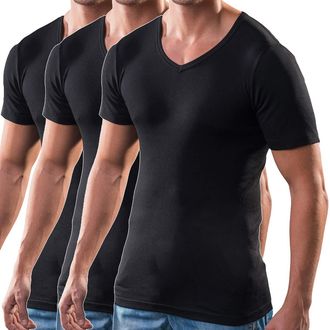 Hermko 4880 3er Pack Herren Kurzarmshirt | V-Neck | 100% Bio-Baumwolle | Strapazierfähig, Größe:D 10 = EU 4XL, Farbe:schwarz