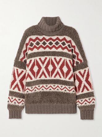 Brunello Cucinelli Rollkragenpullover Aus Einer Mohairmischung Und Jacquard-strick Aus Einer Woll-kaschmirmischung - Braun