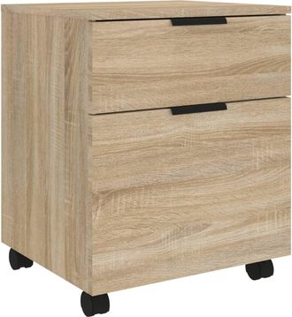 tidyard Aktenschrank mit Rollen Rollcontainer Bürocontainer Schubladenschrank Büroschrank Metallschrank Schrank Holzwerkstoff Sonoma-Eiche 45x38x54 cm