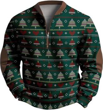 Generic Pull à col rond pour homme - Pull de Père Noël amusant - Imprimé de Noël - Manches longues - Fermeture éclair - Haut de Noël décontracté - Pull dhiver