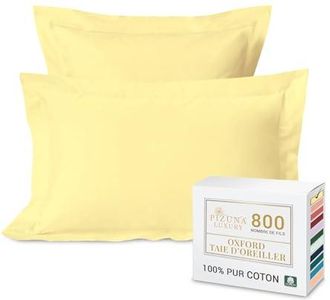Pizuna Luxueux Set de 2 Taies doreiller 50x75 cm Jaune Doux, 100% Coton Longue Tige 800 Fils Armure Satin Taies doreiller Douces 50x75 en Coton (Jaune Doux t