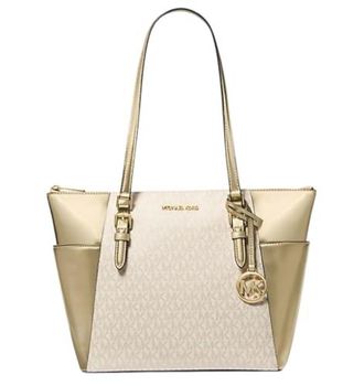 Michael Kors Charlotte Grand sac fourre-tout zipp&eacute;, Dor&eacute; p&acirc;le, L