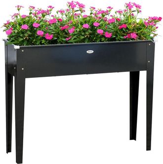 OUTSUNNY Jardini&egrave;re sur pied carr&eacute; potager 100L x 30l x 80H cm - trou drainage - acier galvanis&eacute; noir