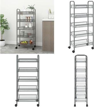 vidaXL Küchenwagen 5 Etagen Grau 46x26x105 cm Eisen - Küchentrolley - Küchenwagen - Rollcontainer - Lagerung - Organisation - Home & Living