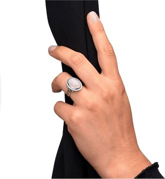 Zeeme Gemstones Ring 925 Sterling Silber rhodiniert mit echtem Rosenquarz Zirkonia