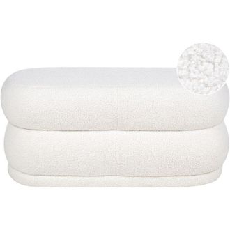 Beliani Banquette en Boucl&eacute; Blanc Cass&eacute; Uni Ovale Contreplaqu&eacute; et Bois dH&eacute;v&eacute;a Rembourrage en Mousse Ellendale