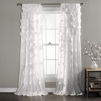 Lush D&eacute;cor Riley Fenstervorhang, halbtransparent, ger&uuml;scht, strukturierte Schleife, Fensterpaneel f&uuml;r Wohnzimmer, Esszimmer, Schlafzimmer (Einzelbett), 137 cm B 