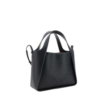 Stella McCartney Womens Perforated Monogram Faux Leather Shoulder Bag Black Polyamide