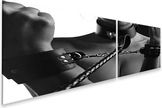 Islandburner Leinwandbild Lederpeitsche Frau Handschellen f&uuml;r Schlafzimmer Fetisch BDSM - Leinwand 160x40cm - 2 Teile