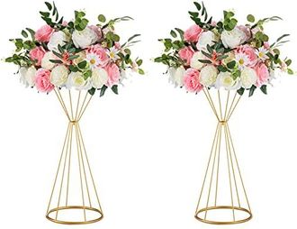Nuptio 2 Pcs en M&eacute;tal Fleur Trompette 50cm Hauteur Vase Pi&egrave;ce de Table de Mariage Vase D&eacute;coration de Table pour Anniversaire de Mariage C&eacute;r&eacute;monie F&ecirc;te Annive