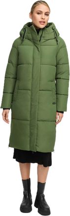 Marikoo Damen Wintermantel (XS-3XL) - gesteppt, mit Kapuze & Rei&szlig;verschlussschlitze - N082 - PineOlive Gr&ouml;&szlig;e M - Gr.M