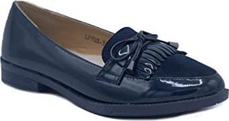Primtex Mocassins Femme en Simili Cuir Verni - Chaussures Plates Elégantes et Confortables Intérieur Cuir avec Franges et Noeud