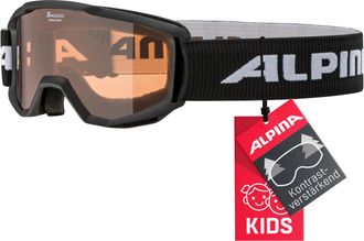 Alpina PINEY - Beschlagfreie, Extrem Robuste & Bruchsichere Skibrille Mit 100% UV-Schutz F&uuml;r Kinder, black, One Size
