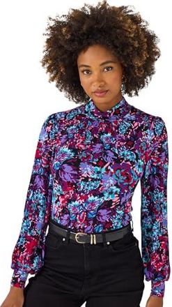 Joe Browns Vibrant Floral Print High Neck Jersey Top Blouse, Violet, 36 Femme