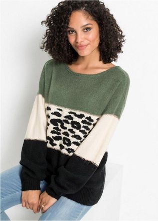 Bonprix Strickpullover Oversize-Fit, gemustert, Glitzergarn Details, Rundhals