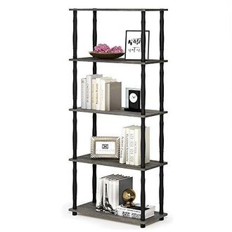 Furinno Turn Pr&eacute;sentoir &agrave; &Eacute;tag&egrave;res Polyvalentes &agrave; 5 Niveaux avec Tubes Classiques, Ch&ecirc;ne Fran&ccedil;ais/Noir