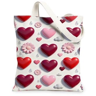 Generic Sacs fourre-tout en toile florale pour la Saint-Valentin, motif coeur, sacs d&eacute;picerie r&eacute;utilisables, l&eacute;gers et lavables en toile avec bandouli&egrave;re, Rou
