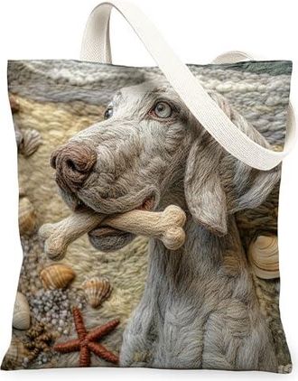 Generic Sac fourre-tout amusant en toile motif chien de Weimar de Weimar pour faire du shopping, 33 x 38,1 cm, sac &agrave; bandouli&egrave;re r&eacute;utilisable pour femme, pein