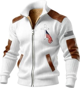 Generic Cardigan d&eacute;contract&eacute; doubl&eacute; en polaire avec fermeture &eacute;clair, manteau dhiver &eacute;pais pour un usage quotidien en plein air, Blanc., XL