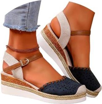 Generic Sandales orthop&eacute;diques compens&eacute;es pour femme avec bout ferm&eacute; et sangle de cheville - Soutien de la vo&ucirc;te plantaire - Espadrilles &agrave; talon bas - Antid&eacute;r