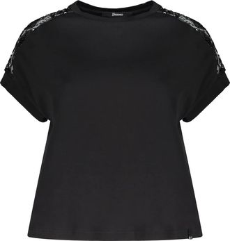 Herno Femme, Tops, Noir, Taille: 42 FR T-shirt en Coton avec Inserts en Dentelle