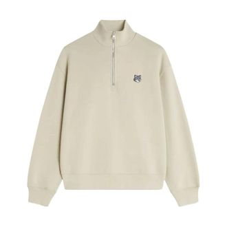 Maison Kitsun&eacute; SweaT-shirt Col Zipp&eacute; Confort T&ecirc;te de Renard - Homme - Sweatshirts et sweats &agrave; capuche - Beige - Taille: XL