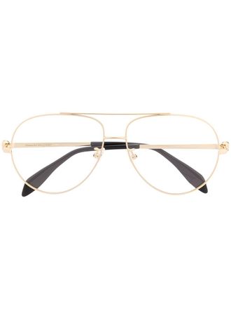 Alexander McQueen Eyewear lunettes de vue Skull à monture aviateur - Or