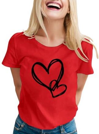 Generic T-shirt imprim&eacute; &agrave; manches courtes et col rond pour la Saint-Valentin 2026, Rouge, L