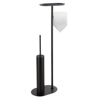 BGL Fashion Freistehendes Toilettenb&uuml;rsten-Set mit langem Edelstahl Schwarz - WC B&uuml;rste & Klob&uuml;rste mit Toilettenpapierhalter, 3-in-1 Set mit Ablage, Modernes Des