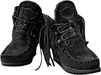 Generic Bottines boh&egrave;me pour femme - Vintage - En daim - Lacets - Large largeur - Bout rond - Talon &eacute;pais - Chaussures de plage r&eacute;tro &agrave; enfiler - L&eacute;g&egrave;res et c