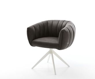 DELIFE Drehstuhl Jada-Flex Mikrofaser Anthrazit Vintage Kreuzgestell breit Wei&szlig; 360&deg; drehbar Wippfunktion Taschenfederkern, Esszimmerst&uuml;hle