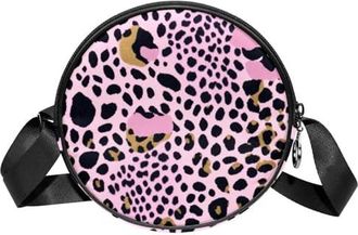 Generic Sac &agrave; bandouli&egrave;re rond pour femme, motif pois l&eacute;opard, petit sac &agrave; bandouli&egrave;re avec fermeture &eacute;clair, bretelles r&eacute;glables, sac &agrave; main rond d&eacute;contract&eacute;