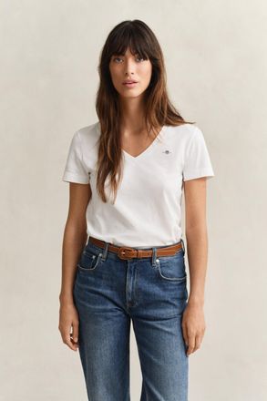 GANT Damen Shield V-Neck T-Shirt (XXXL) Wei&szlig;