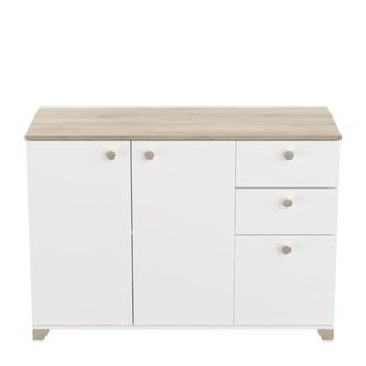 Demeyere Buffet 3 Portes et 2 Tiroirs- Décor Chêne Kronberg et Blanc - Style Contemporain- Pour Salon, Salle à Manger- L119,6 x P41,9 x H85,1 cm