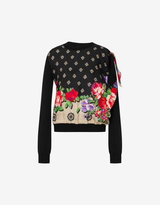 Moschino Pull imprim&eacute; en pur coton et soie m&eacute;lang&eacute;s - Noir