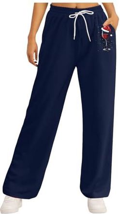 Generic Pantalons De Sport Femme Imprimé NoëL- Pantalon Droit Femme Taille Elastique avec Cordon De Serrage Poches Sweatpants DéContracté Quotidien Basique Pa